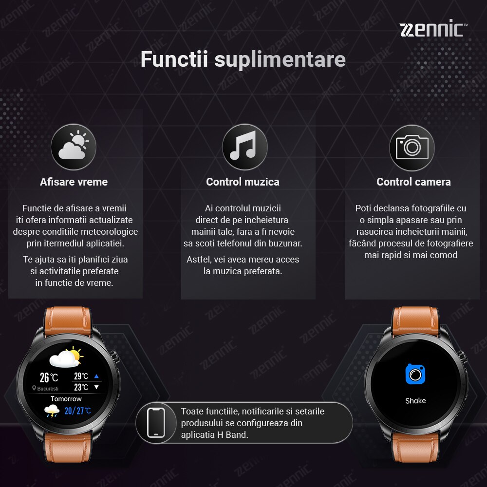 Ceas Smartwatch Zennic® SmartMATE, Full Touch Display, Programe ...