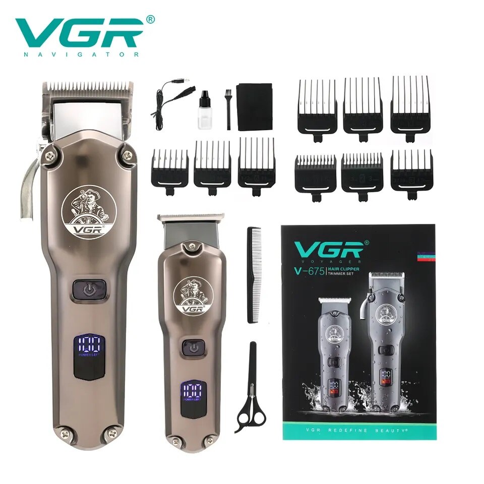 Set doua masini de tuns + accesorii VGR V-675 profesionale fara fir cu incarcare USB, afisaj LCD ...