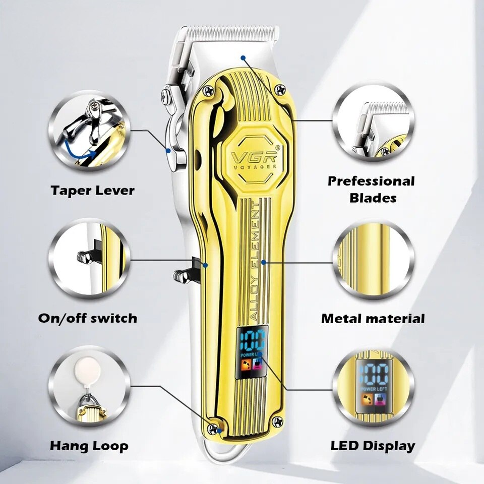 Set masina de tuns profesional VGRshop, perie fade si pieptan, afisaj ...