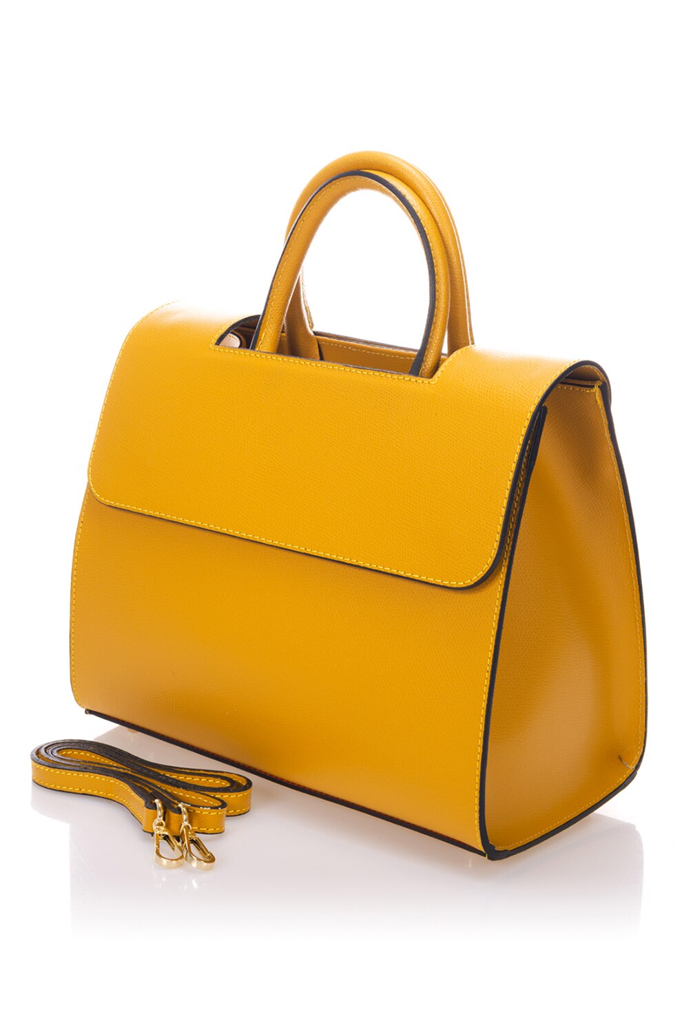 Massimo Castelli, Geanta de piele cu bareta de umar, Galben sofran ...