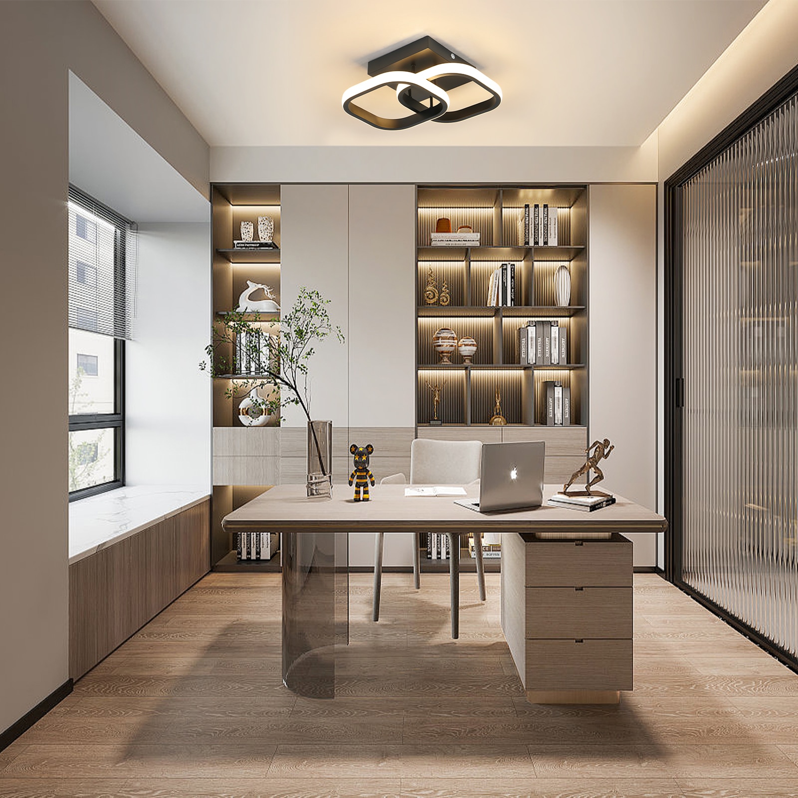 LED плафониер, алуминий, двустранен, 220v, 19w, топла светлина, черен ...