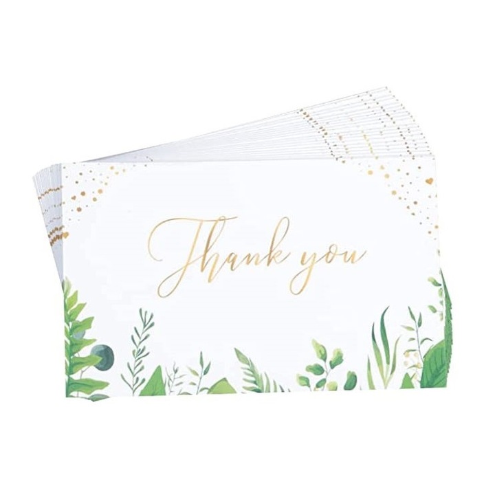 Set 20 de mini felicitari de multumire, Thank You, culoare alb cu verde ...