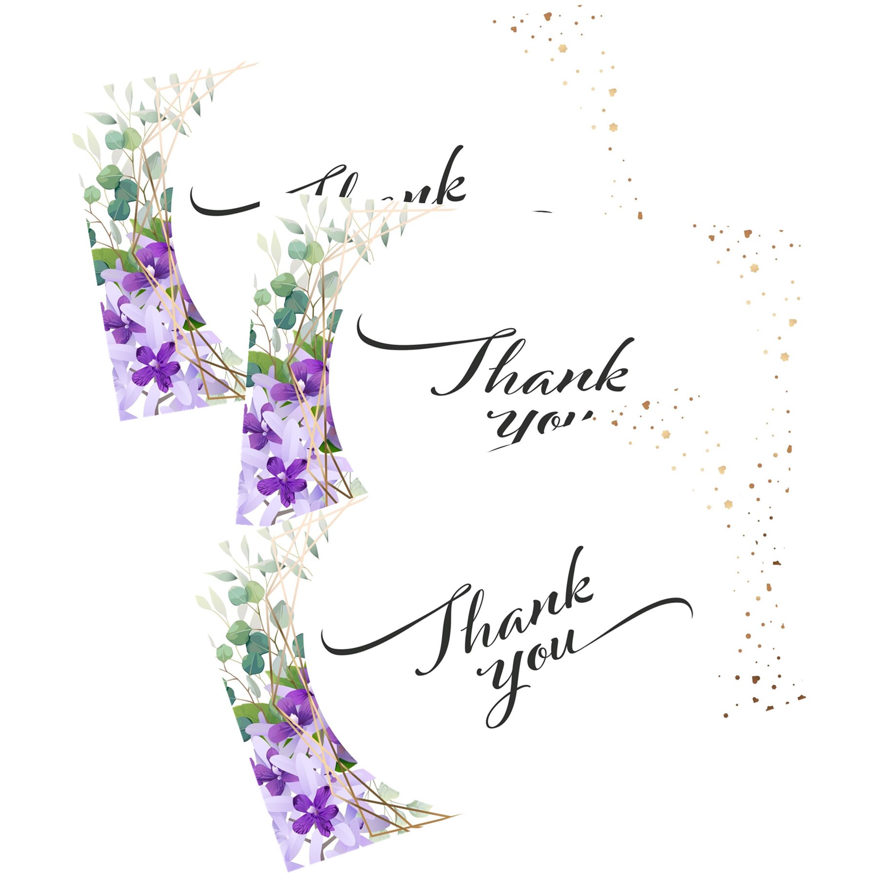 Set 20 de mini felicitari de multumire, Thank You, culoare alb cu mov ...