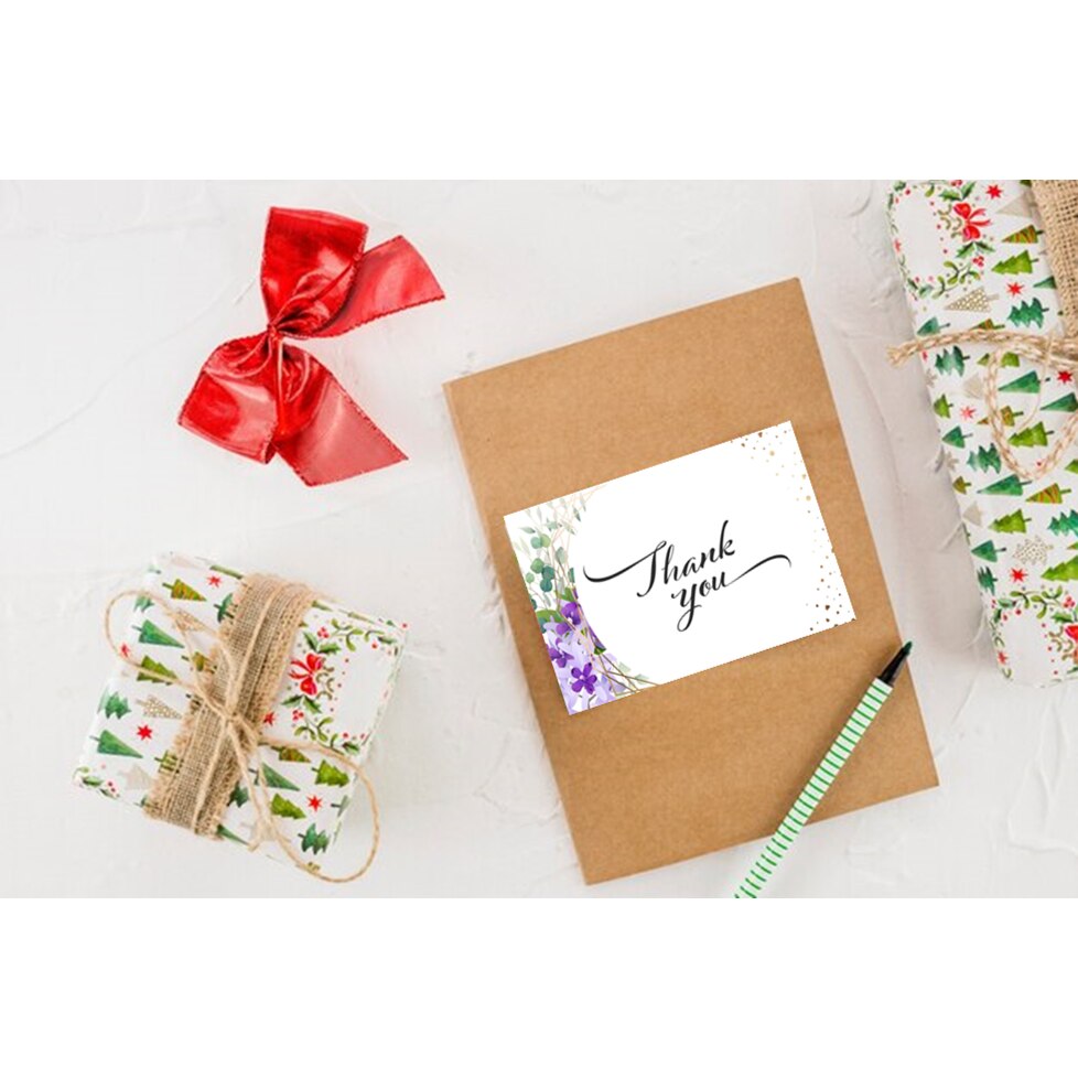 Set 20 de mini felicitari de multumire, Thank You, culoare alb cu mov ...