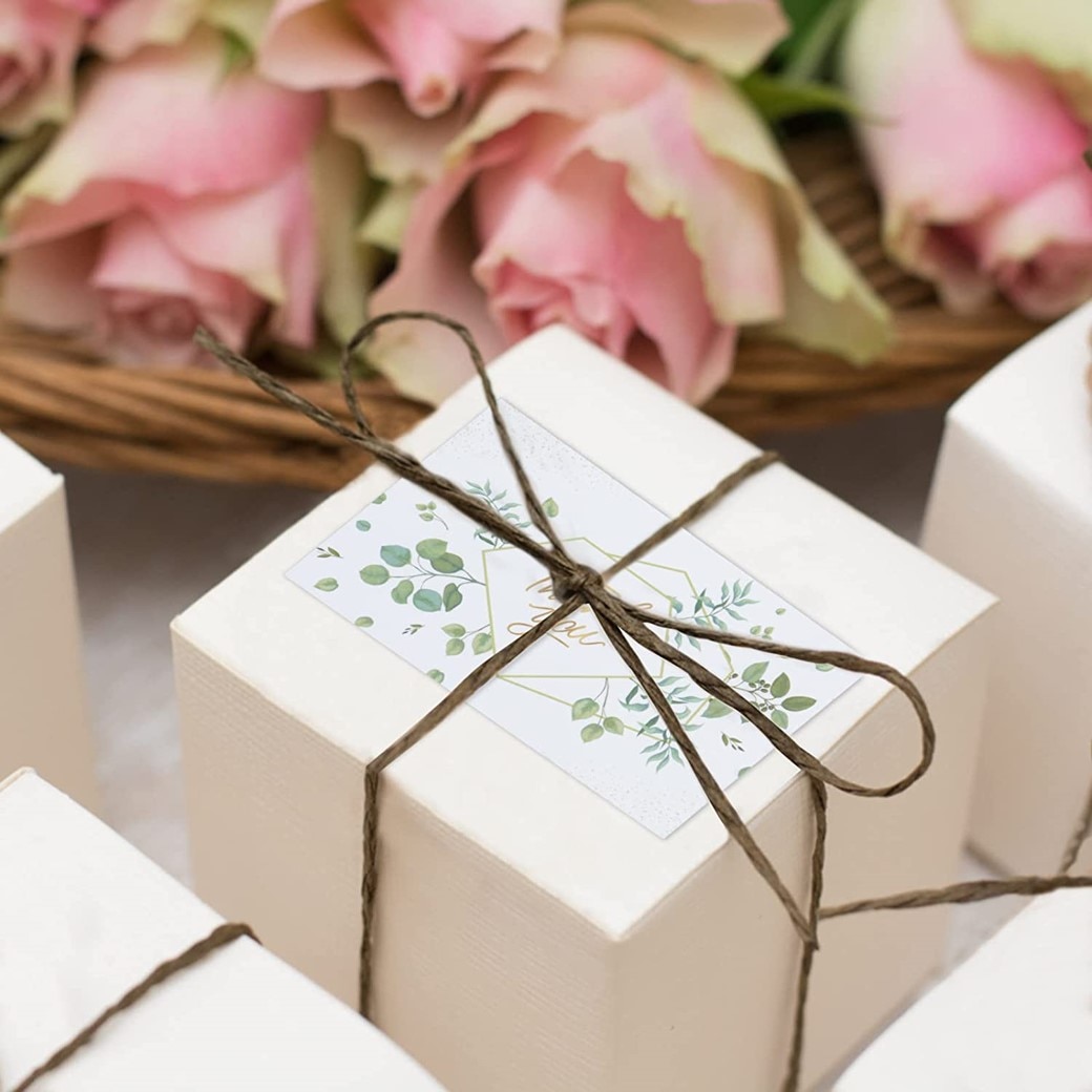 Set 20 de mini felicitari de multumire, Thank You, culoare alb cu verde ...