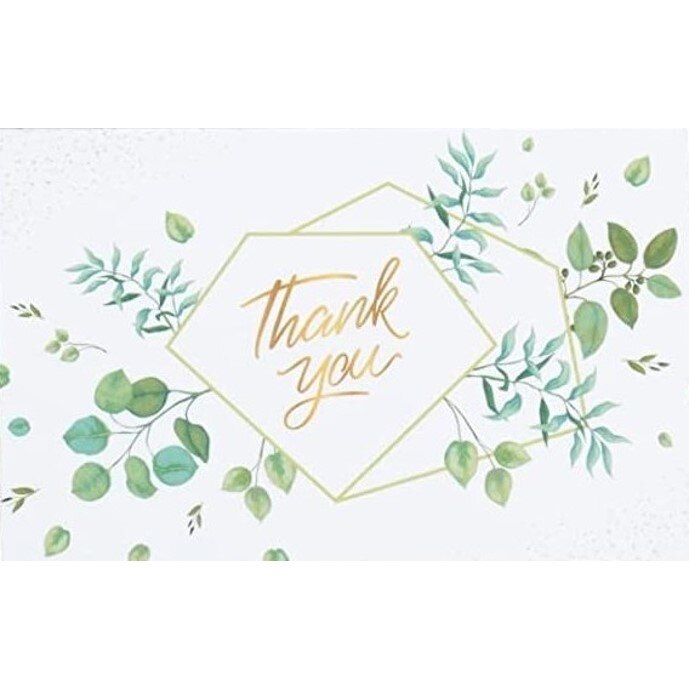 Set 20 de mini felicitari de multumire, Thank You, culoare alb cu verde ...