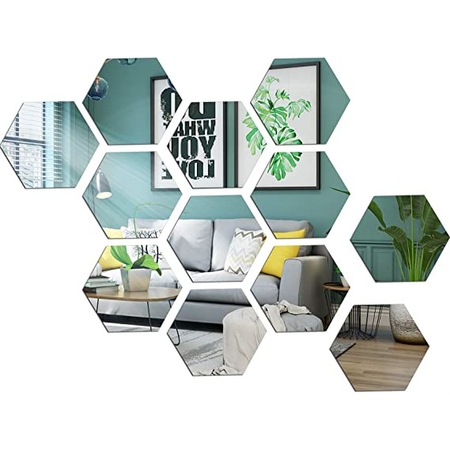 Set de oglinzi hexagonale, 12 piese, adezive, 17.5x15.x9 cm, Alb - eMAG.ro