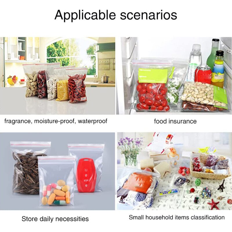 Set 100 pungi alimentare, Plastic, Reutilizabile, Transparent 6 cm x 9 ...