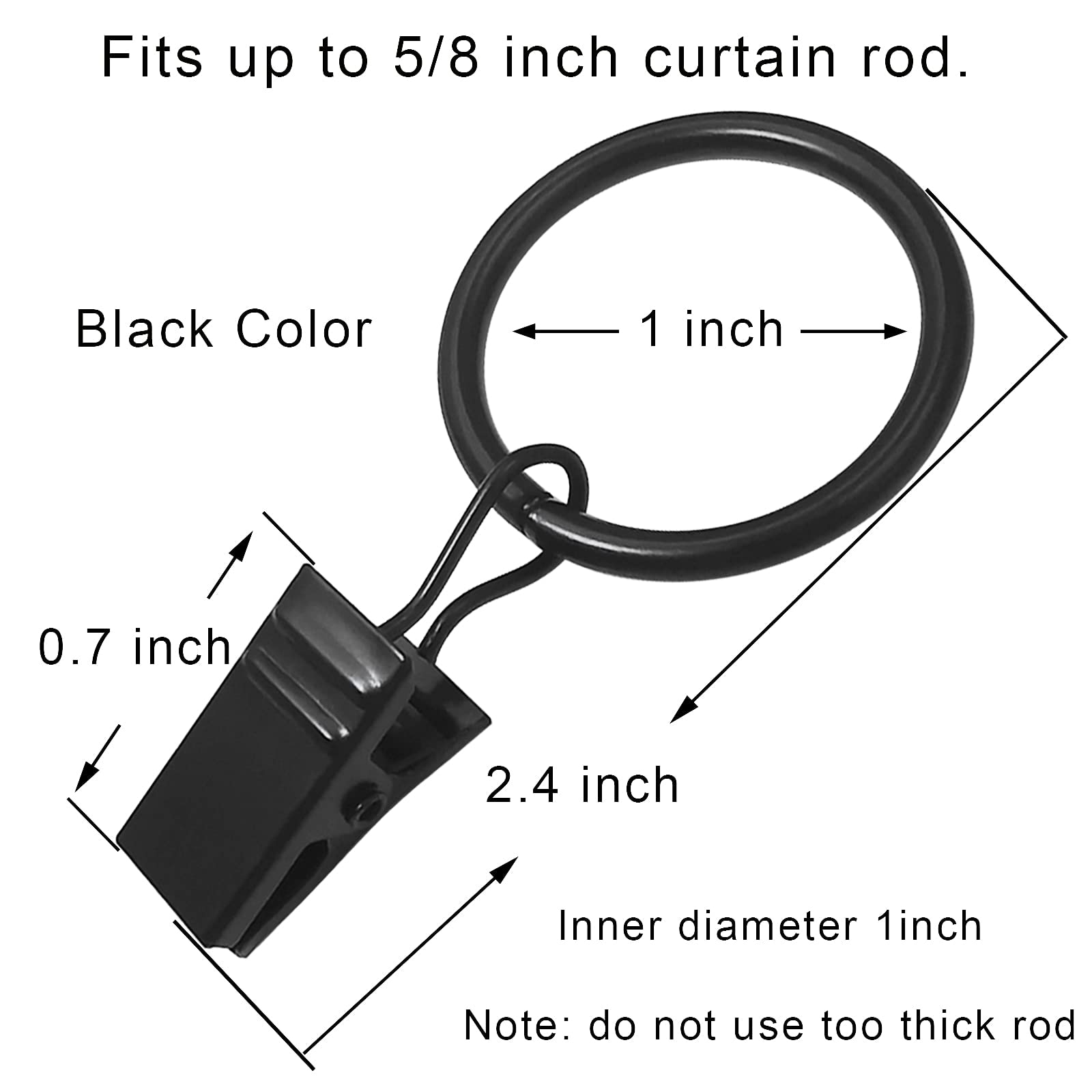 Set 44 de inele pentru perdele cu cleme, Roffie, Metal, Negru - eMAG.ro