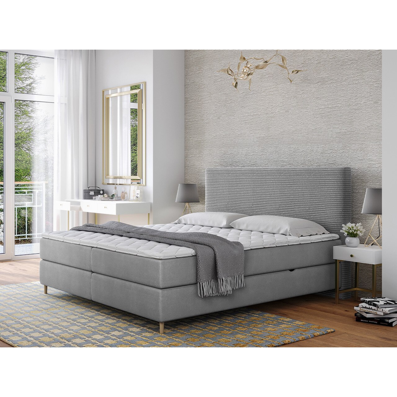 Pat boxspring Wezpi Reiat 160x200, Mirjan24, gri - eMAG.ro