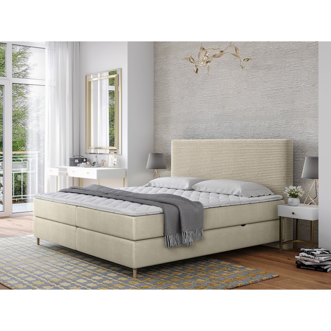 Pat boxspring Wezpi Reiat 160x200, Mirjan24, bej - eMAG.ro