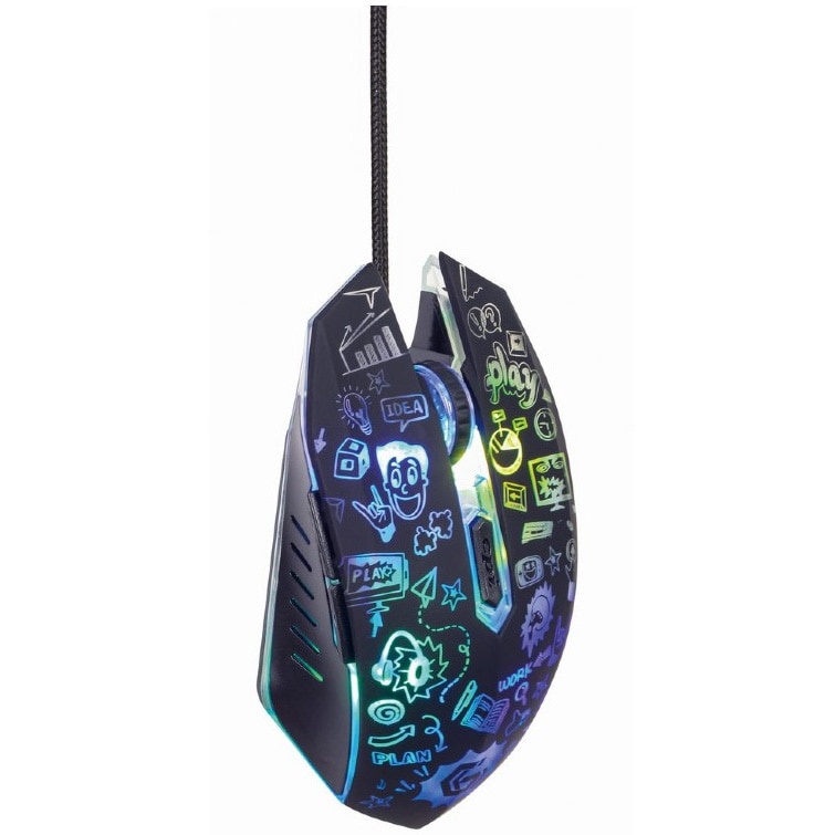 Mouse gaming, Gembird 3600 dpi, iluminare, 1.5m, Negru, MUS-6B-GRAFIX ...