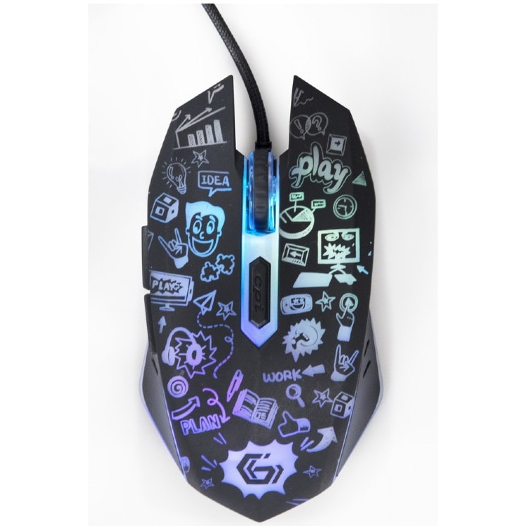Mouse gaming, Gembird 3600 dpi, iluminare, 1.5m, Negru, MUS-6B-GRAFIX ...