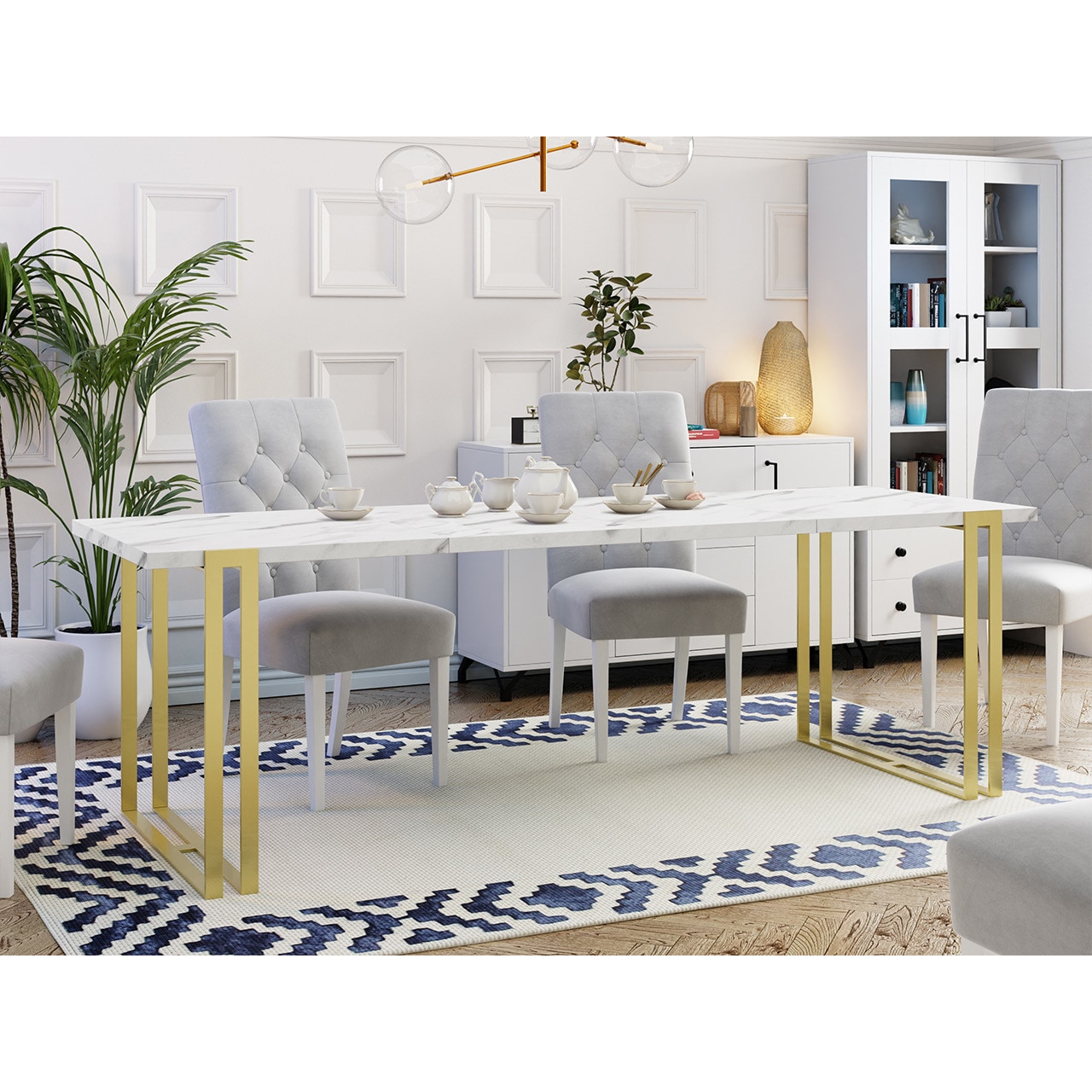 Masa extensibila Fowiq Auriu, 140-240x80x76, Mirjan 24, auriu / marmura ...