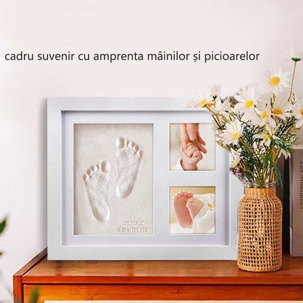 Kit amprenta mulaj manuta sau piciorus bebe si rama foto, cadrul alb ...