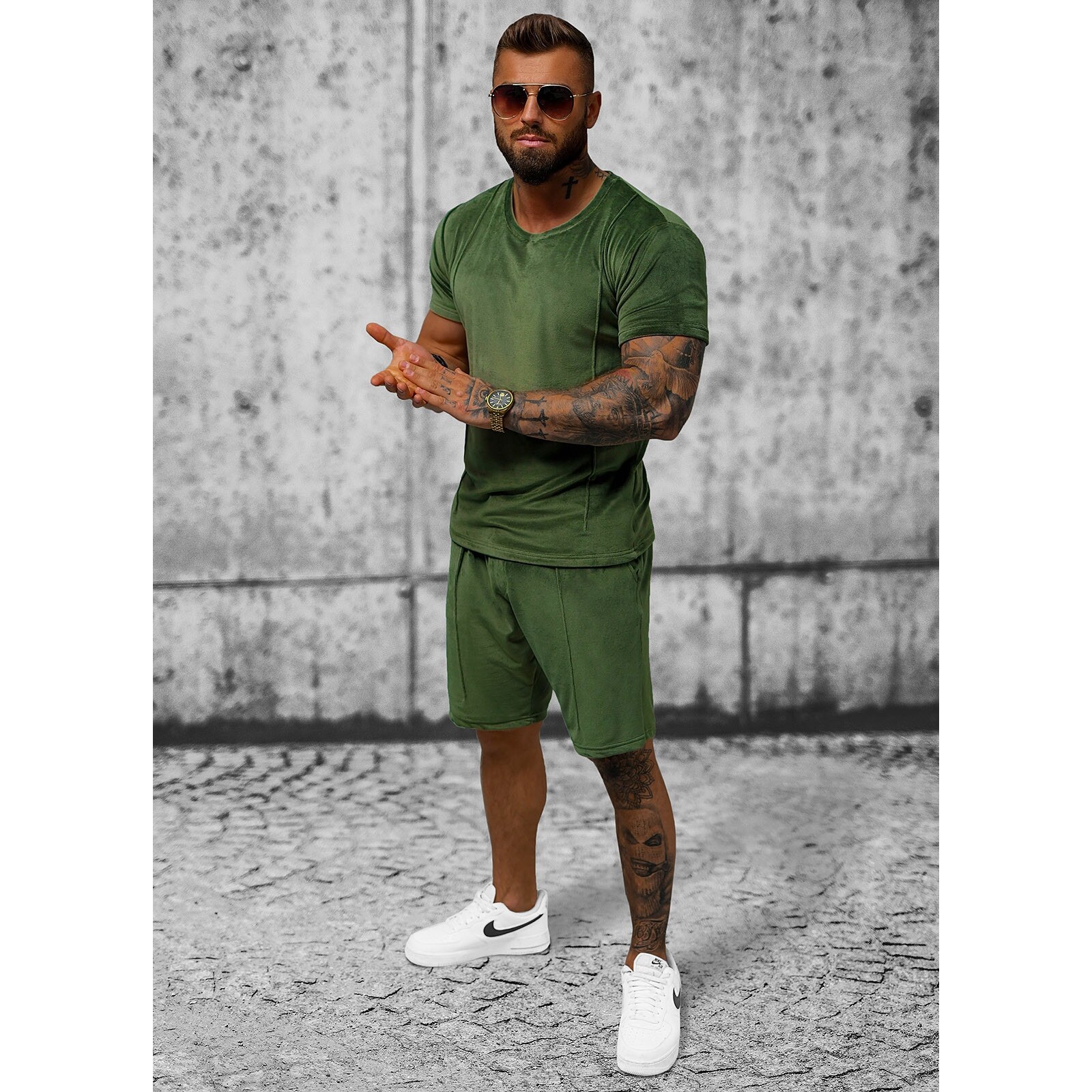 Compleu sport barbati OZONEE O/12133Z, poliester, kaki, XL - eMAG.ro