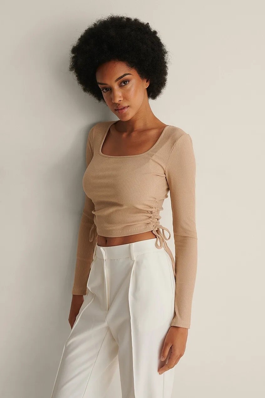 Top Square Neck Drawstring, bej, 38 - eMAG.ro