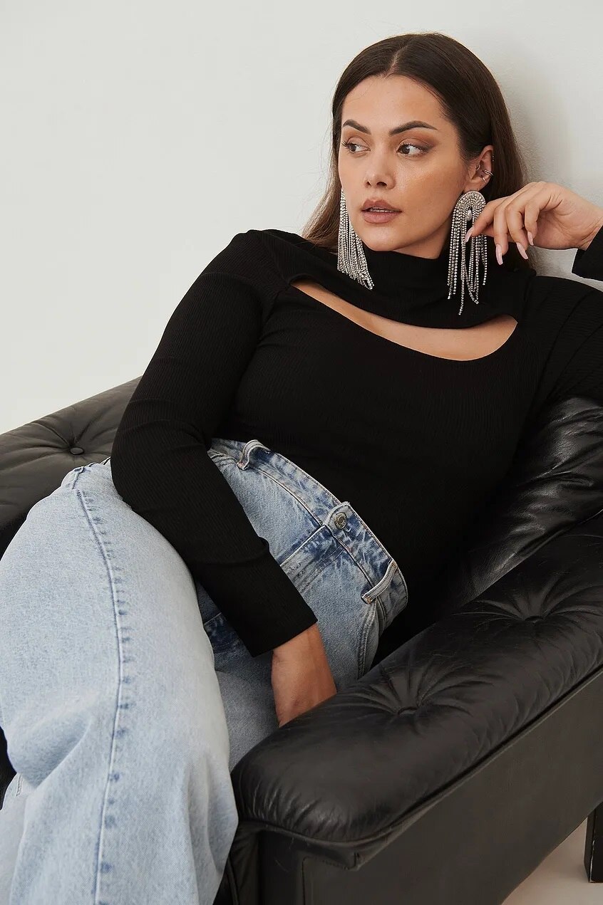 Top Cut Out Chest Rib, negru, 44 - eMAG.ro