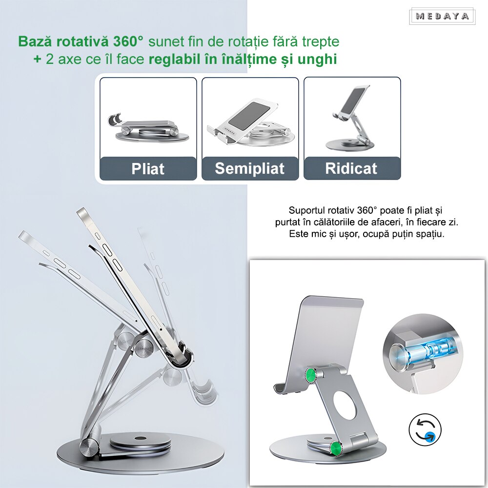 Suport rotativ Medaya, universal, de birou, pentru tableta, iPad ...