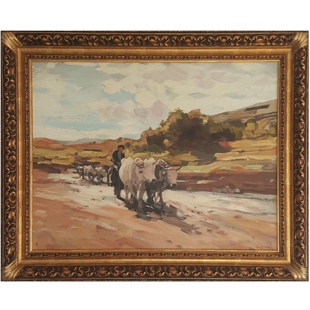 Tablou Reproducere Car cu boi dupa Nicolae Grigorescu, cu rama, 85x69cm ...