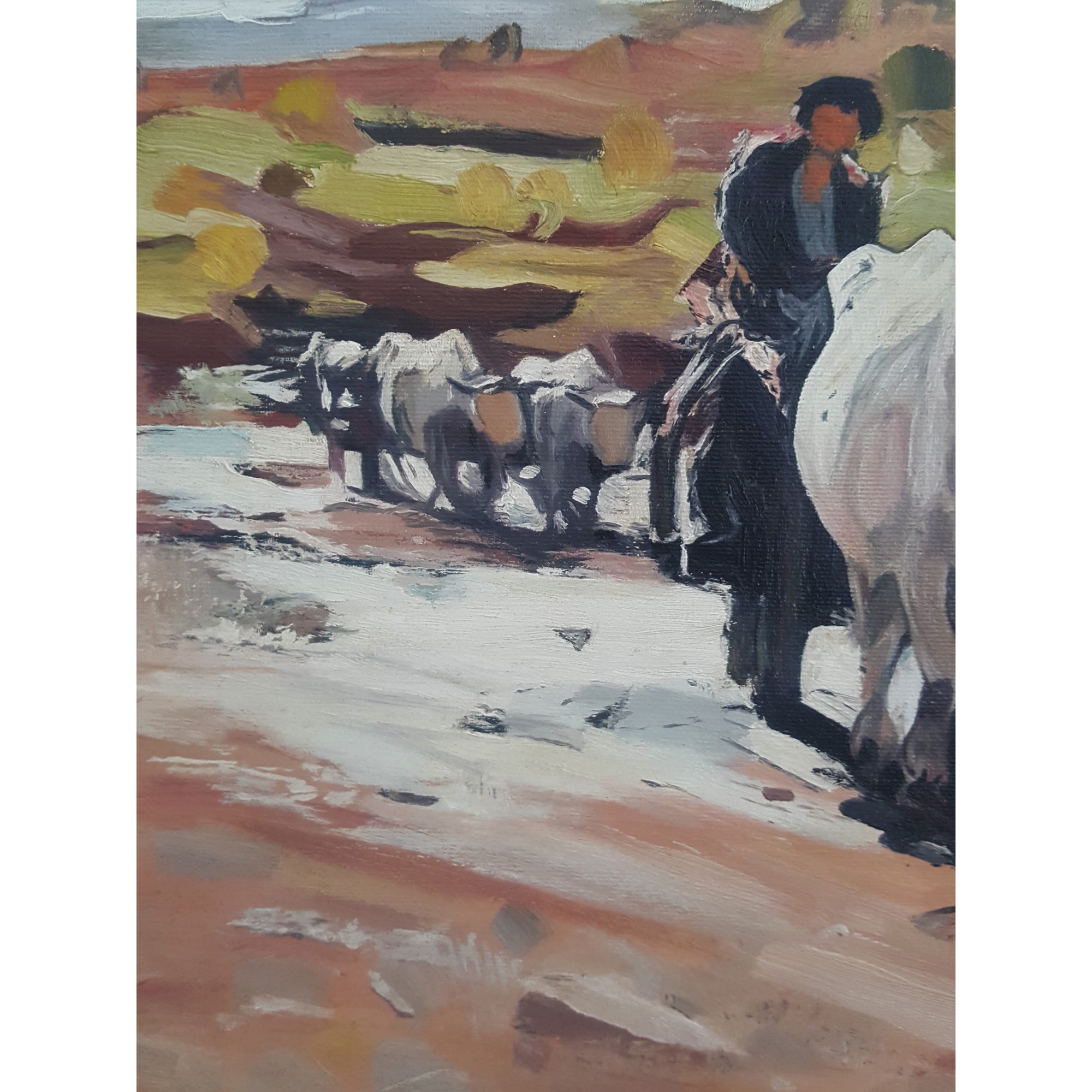 Tablou Reproducere Car cu boi dupa Nicolae Grigorescu, cu rama, 85x69cm - eMAG.ro