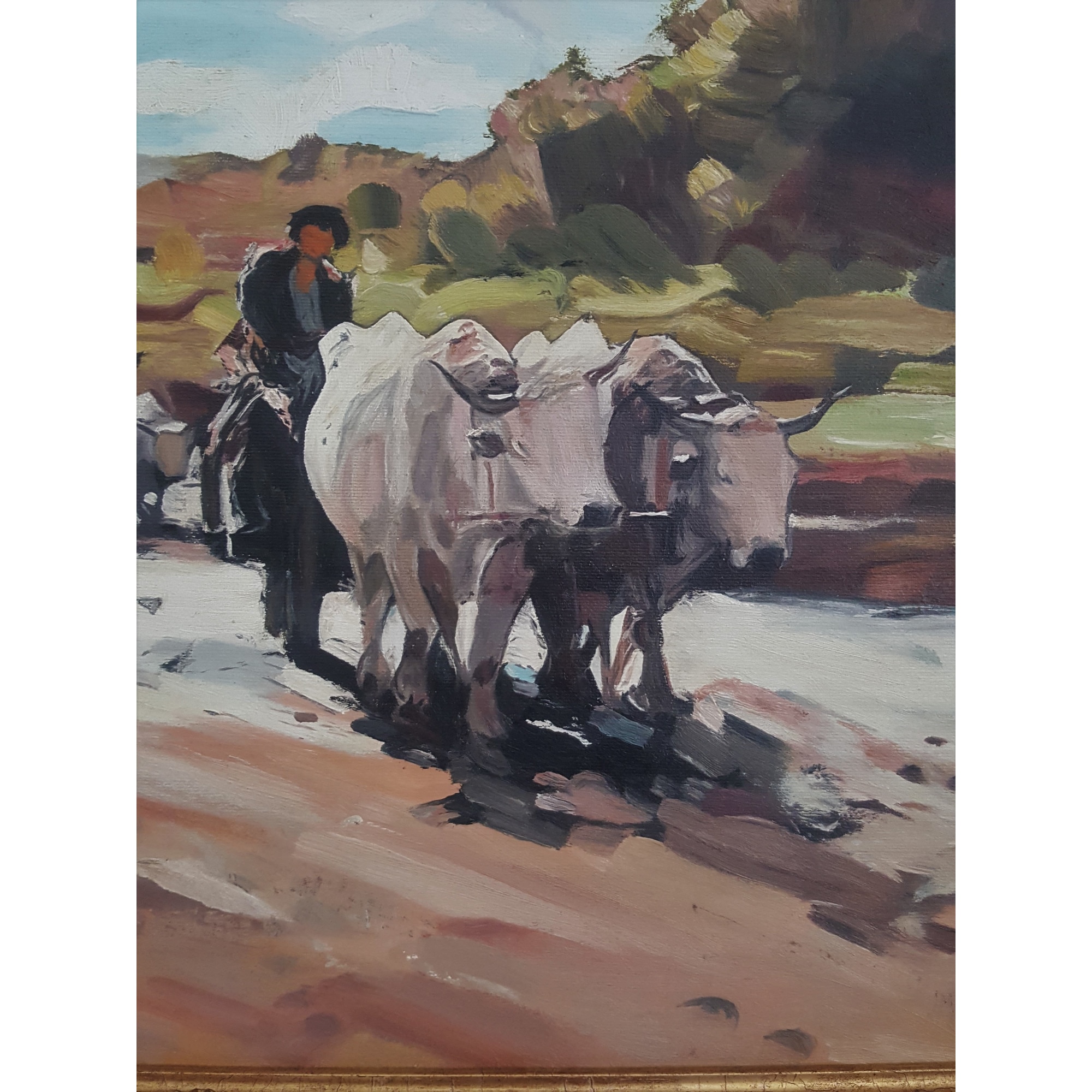 Tablou Reproducere Car cu boi dupa Nicolae Grigorescu, cu rama, 85x69cm - eMAG.ro