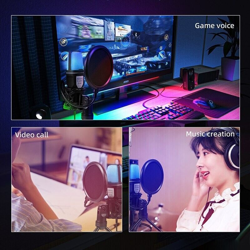 Microfon Gaming, KINSI, RGB light, USB, Negru - eMAG.ro