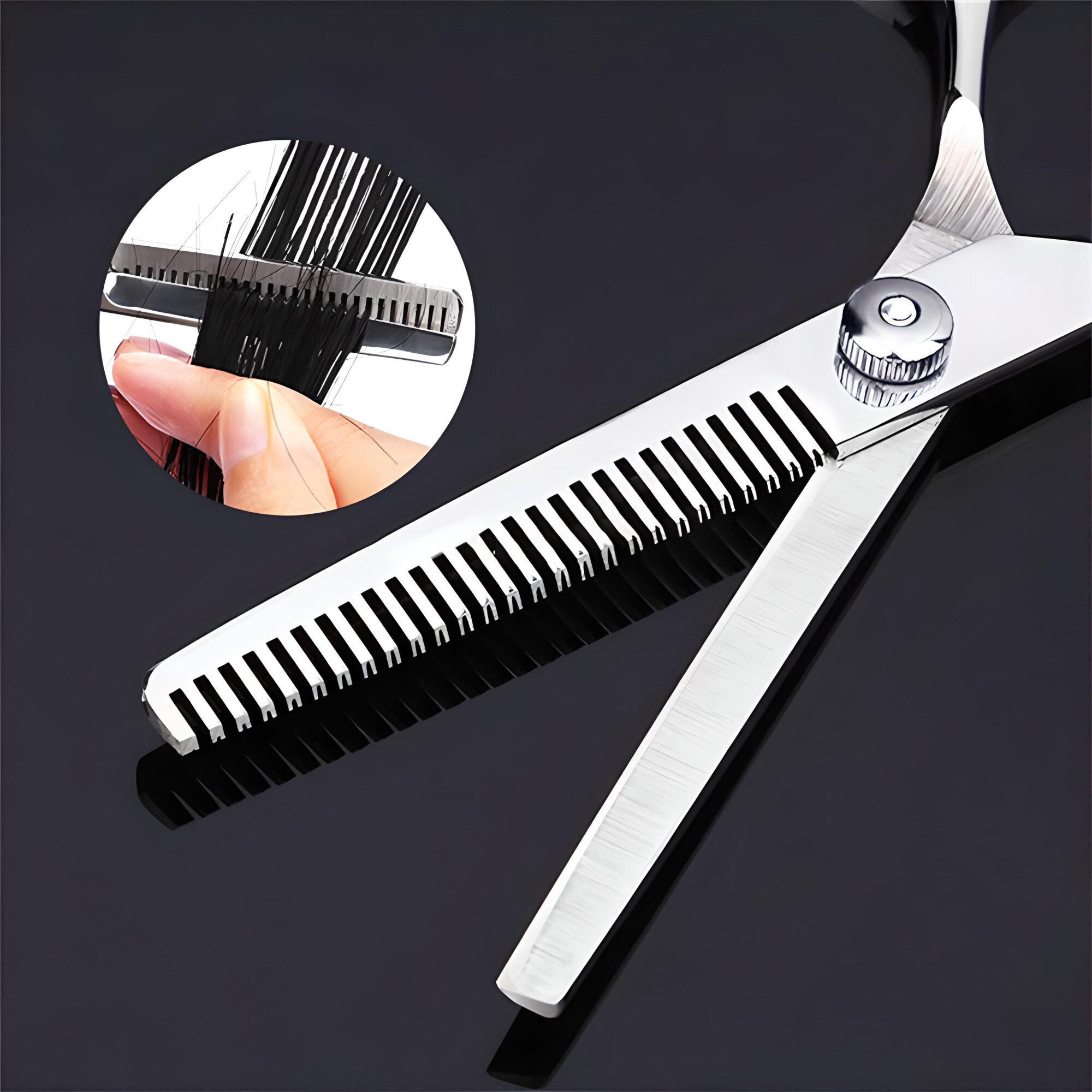 Set 2 Foarfece de Tuns din INOX cu Pieptan, 2 Cleme de Par si Negru ...