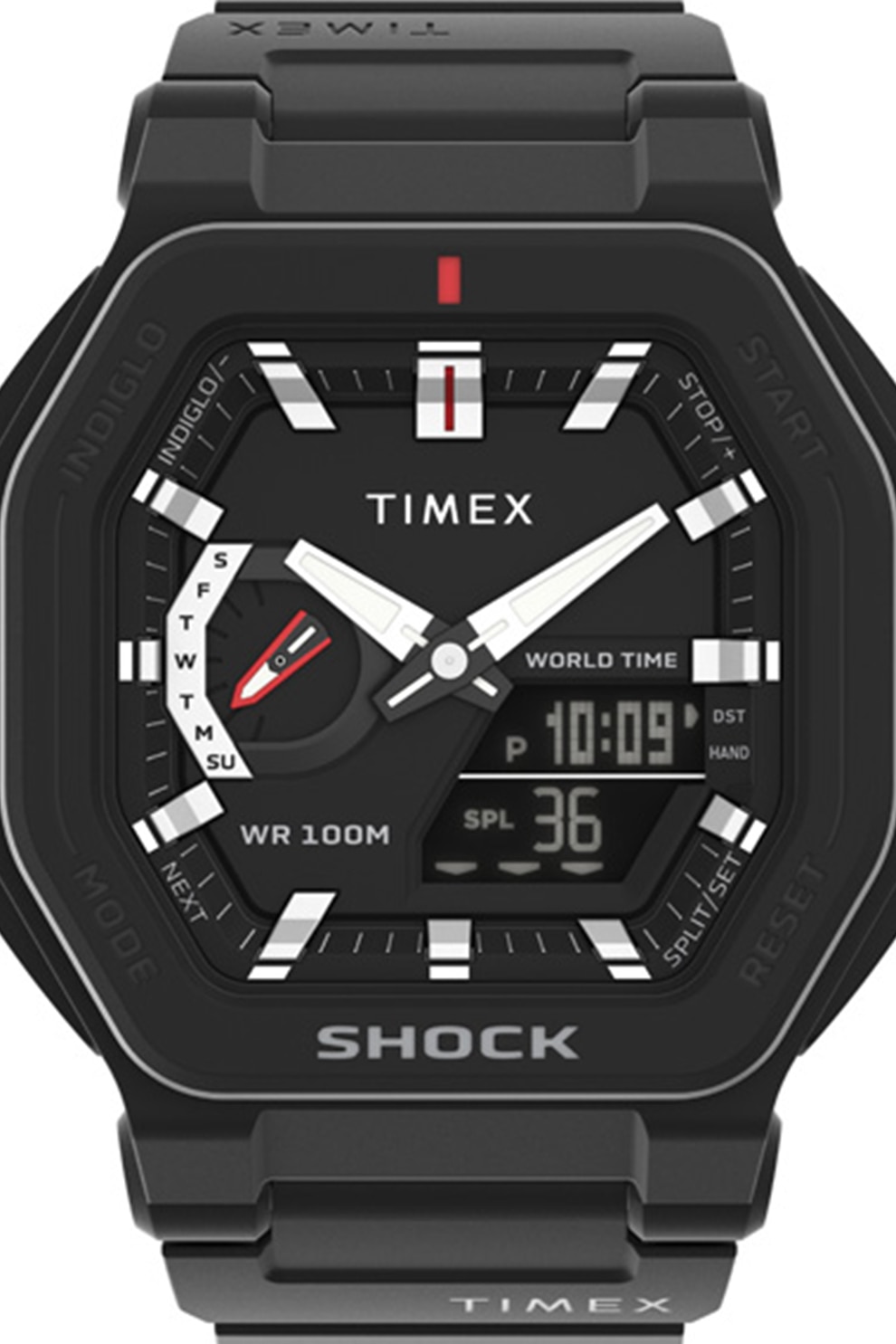 Timex, Ceas analog si digital cu o curea din rasina, Negru - eMAG.ro