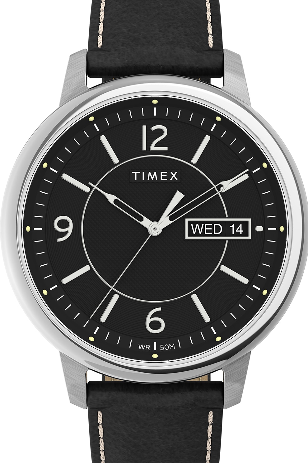 Timex, Аналогов часовник с кожена каишка, Сребрист, Черен - eMAG.bg