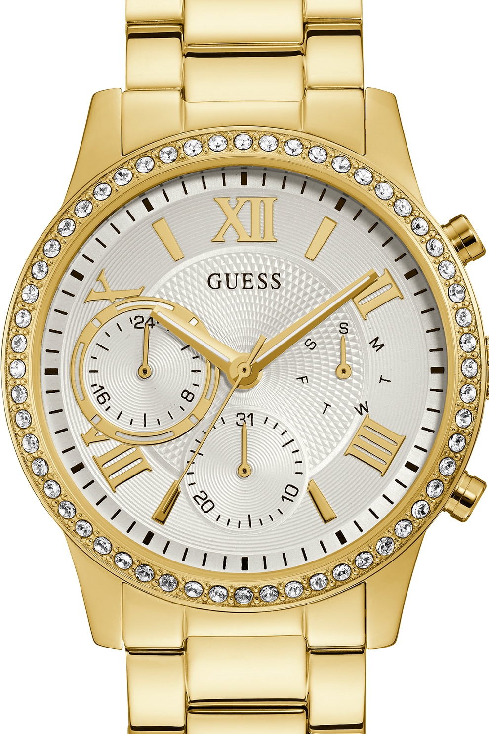 Guess, Ceas cu functii multiple si cristale, Auriu - eMAG.ro