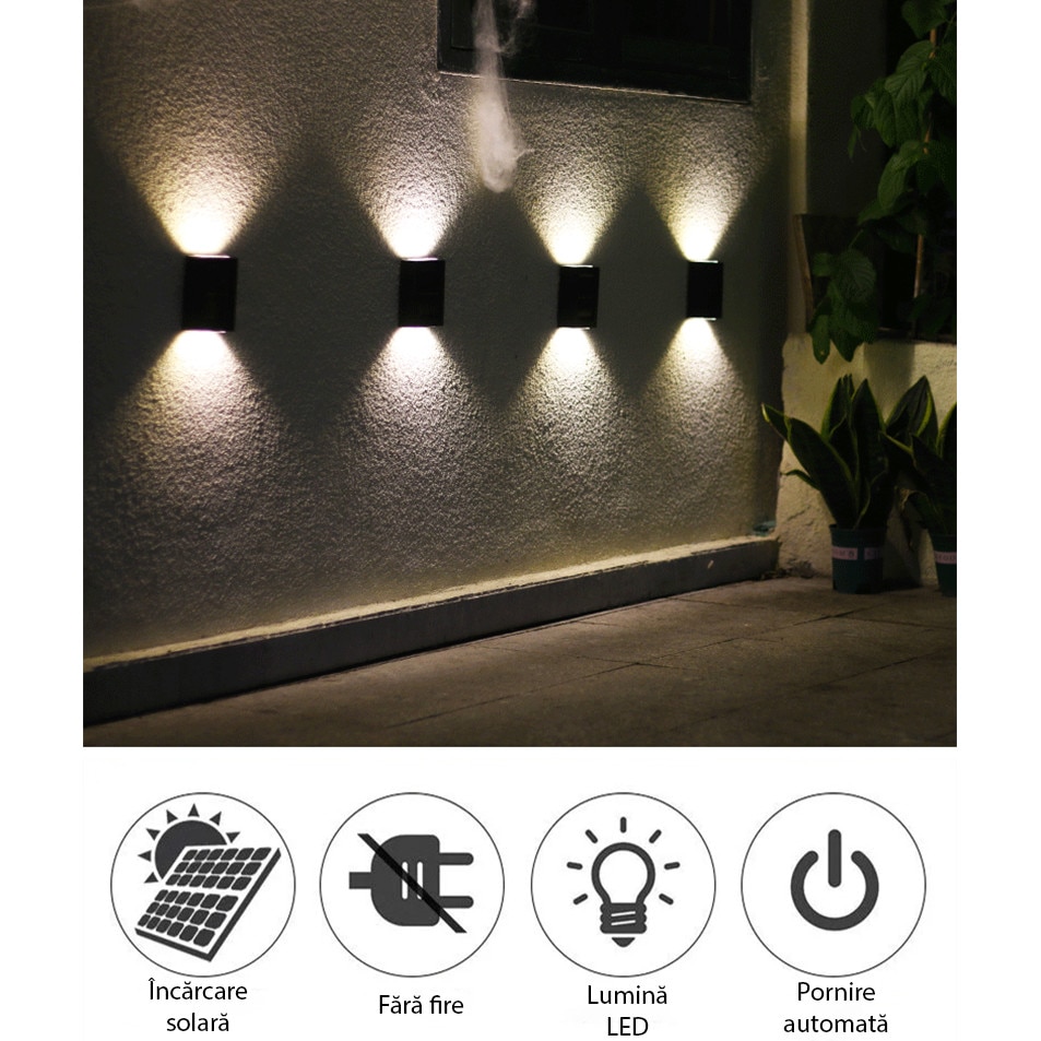Set 2 Lampa solara LED bi-directionala, Pentru exterior, curte, gradina ...