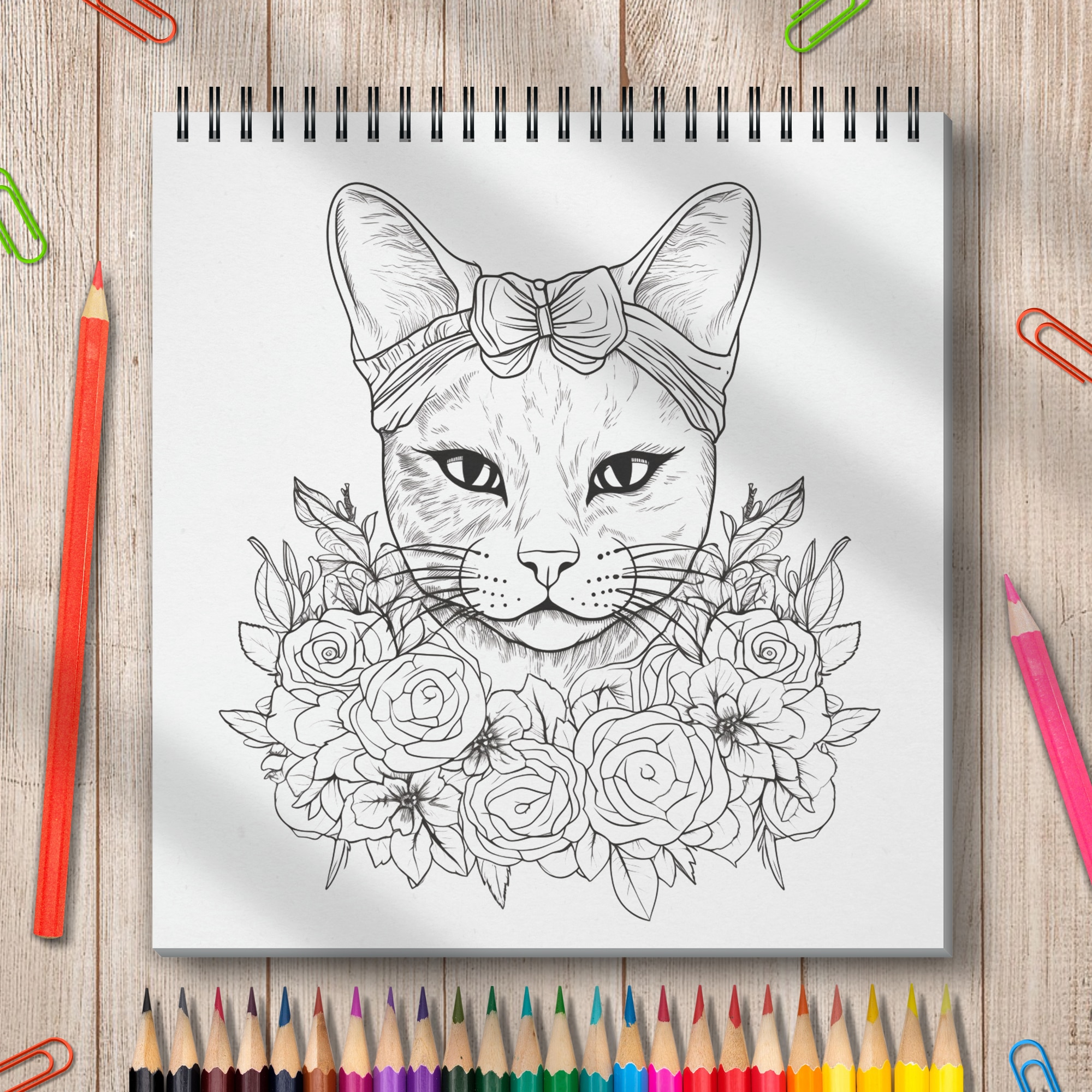 Carte de colorat pentru adulti, Pisici si Flori, 30 Mandale Antistres ...