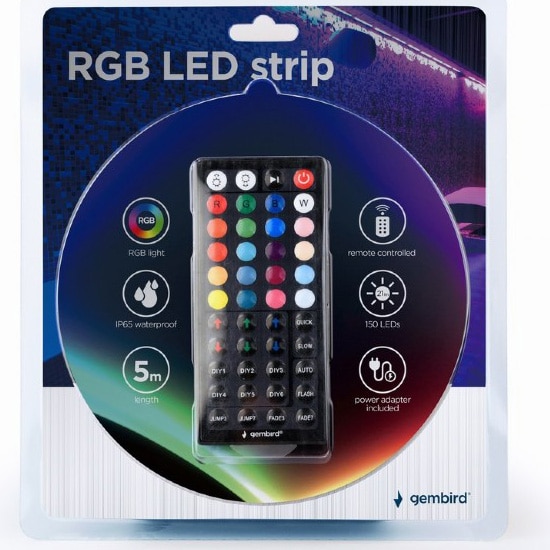 LED лента Gembird, RGB, 280lm, 17W, 150 x LED, 5m лента, дистанционно ...