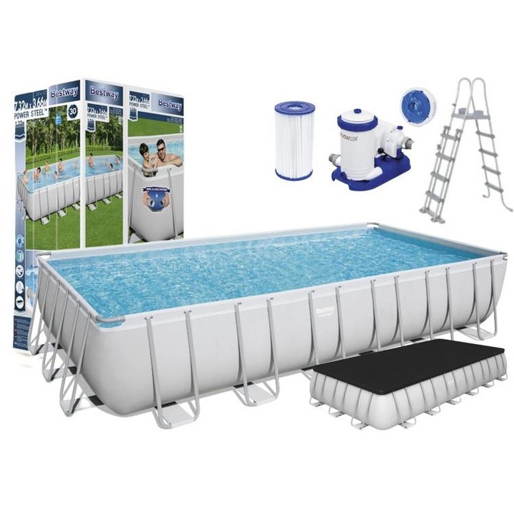 Piscina gradina, Bestway, PVC, 30045 l, 732 x 366 x 132 cm, Alb - eMAG.ro