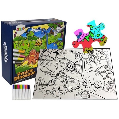Puzzle de colorat - Dinozauri, LEANToys, 24 piese, Multicolor - eMAG.ro