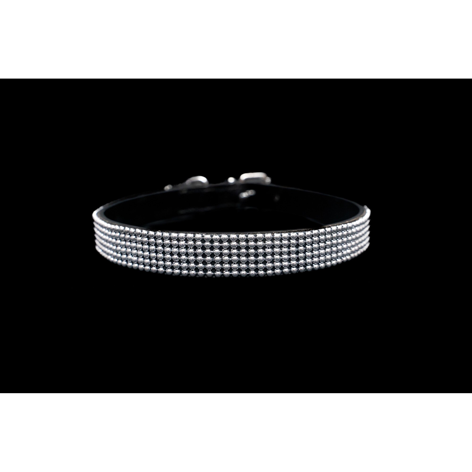 Kis kutya vagy macska nyakörv Let's Glow, fekete natúr bőr strassz ...