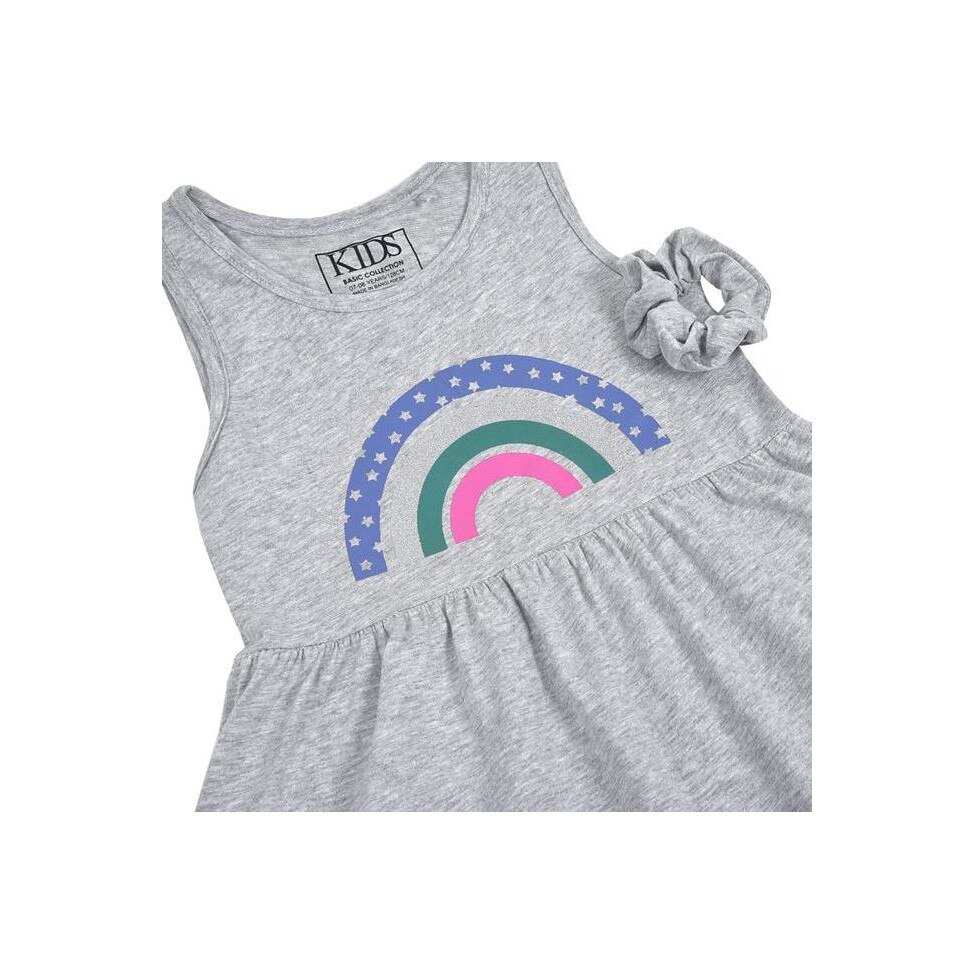 Rochie Copii Gri Melange Curcubeu si Clip de par, 7-8 ani - eMAG.ro