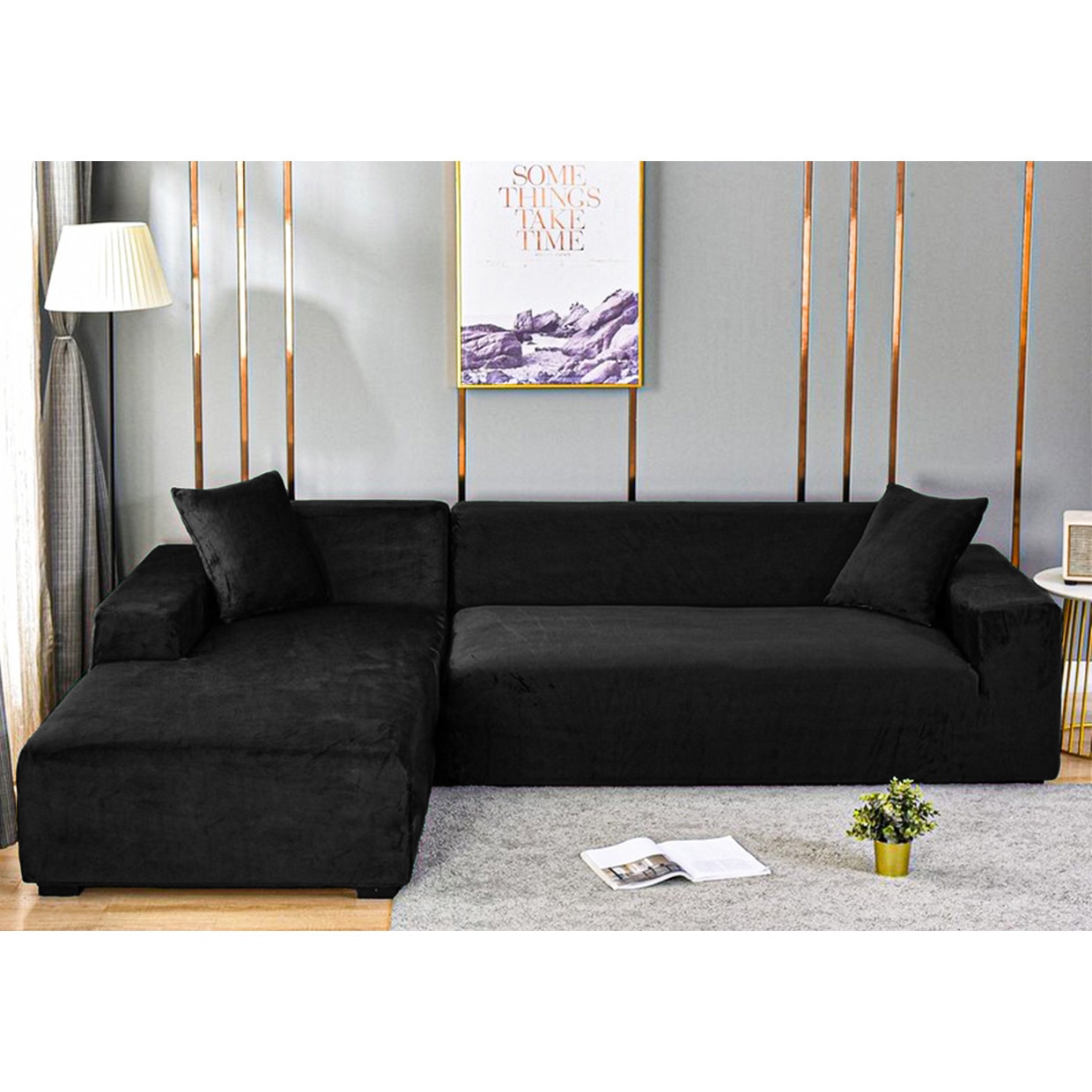 Set Huse Canapea Coltar Catifea Elastica, Universale, Dimensiune 2 x ...