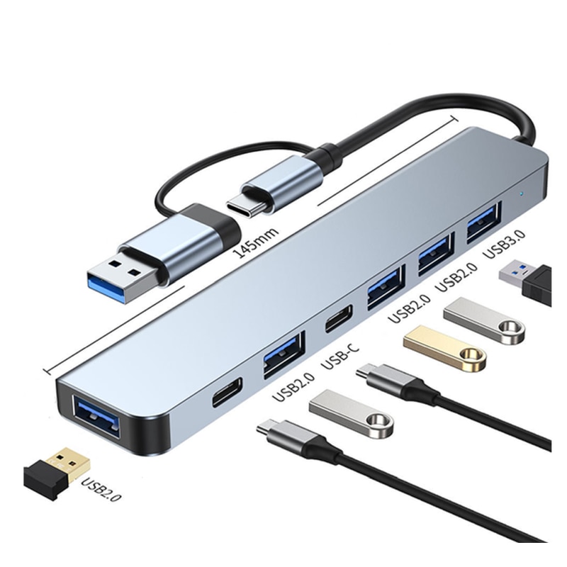 Hub Adaptor Multiport 7 in 1 USB Staryon® Type C & USB-A 3.0 to / 1*USB ...