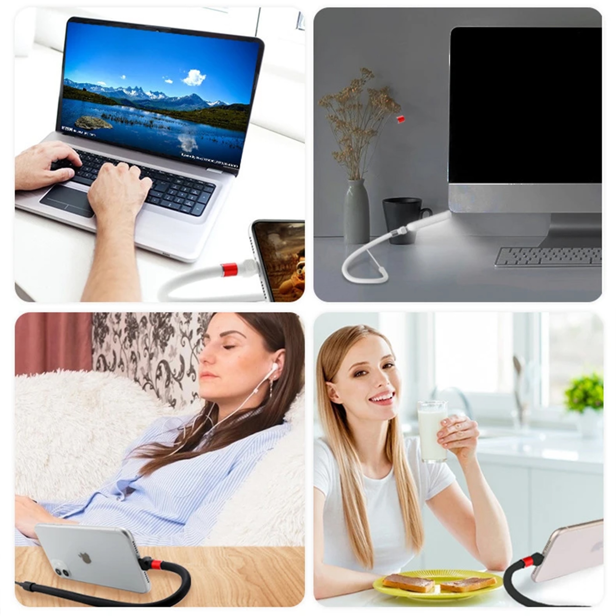 Cablu de date Flexibil telefon cu Type-C, USB, Suport pentru telefon ...