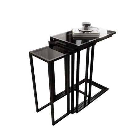 Set 3 masute de cafea dreptunghiulare, Marsah Home, 30x48x60cm, cadru ...