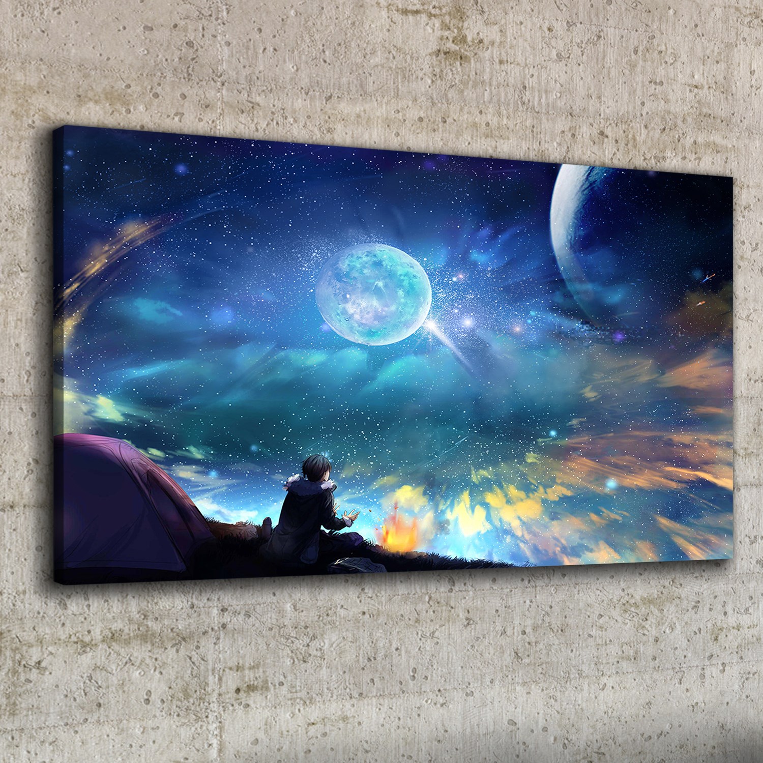 Tablou pe canvas, Coloray, Rama lemn, Pictura Stele Galaxie Luna, Verde ...