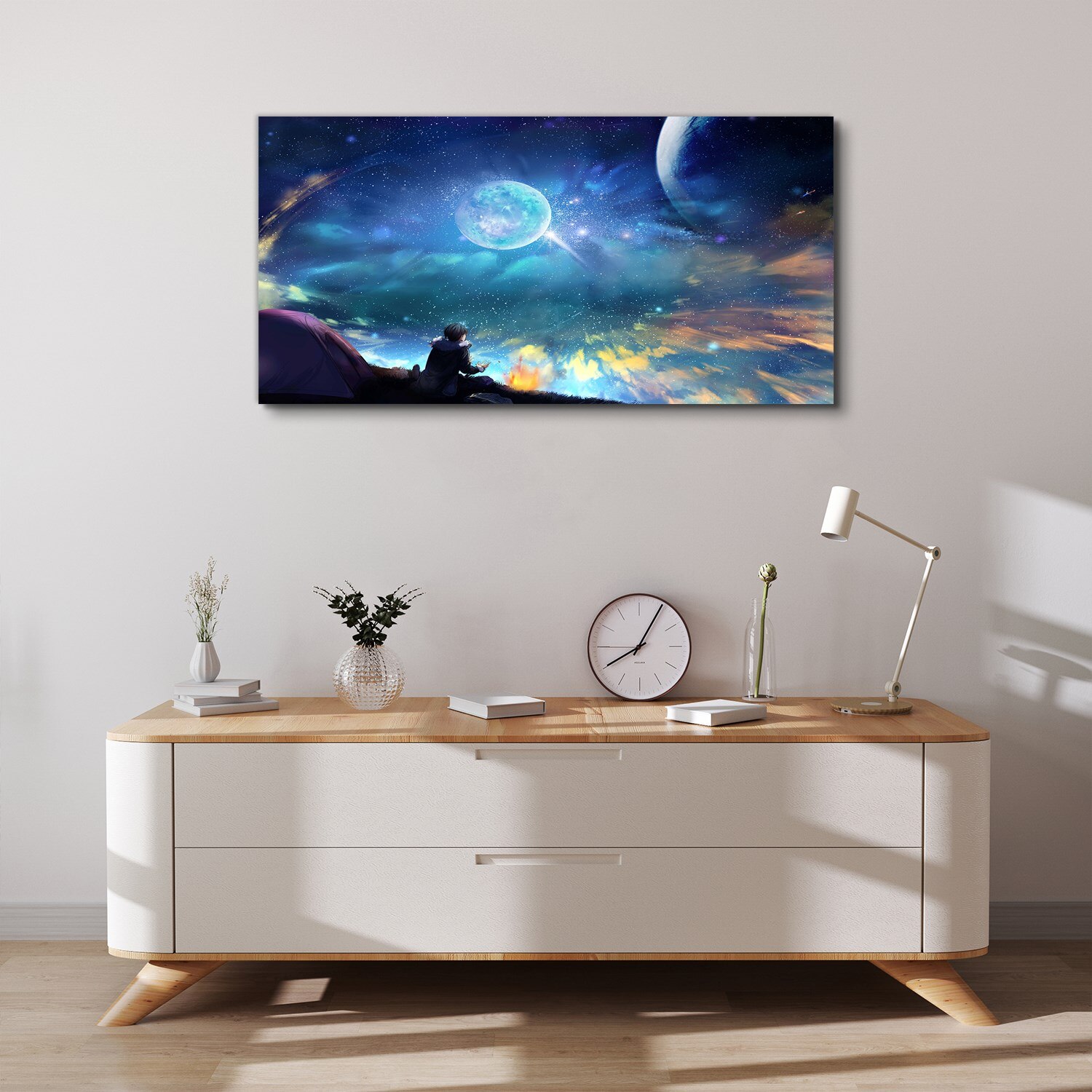 Tablou pe canvas, Coloray, Rama lemn, Pictura Stele Galaxie Luna, Verde ...