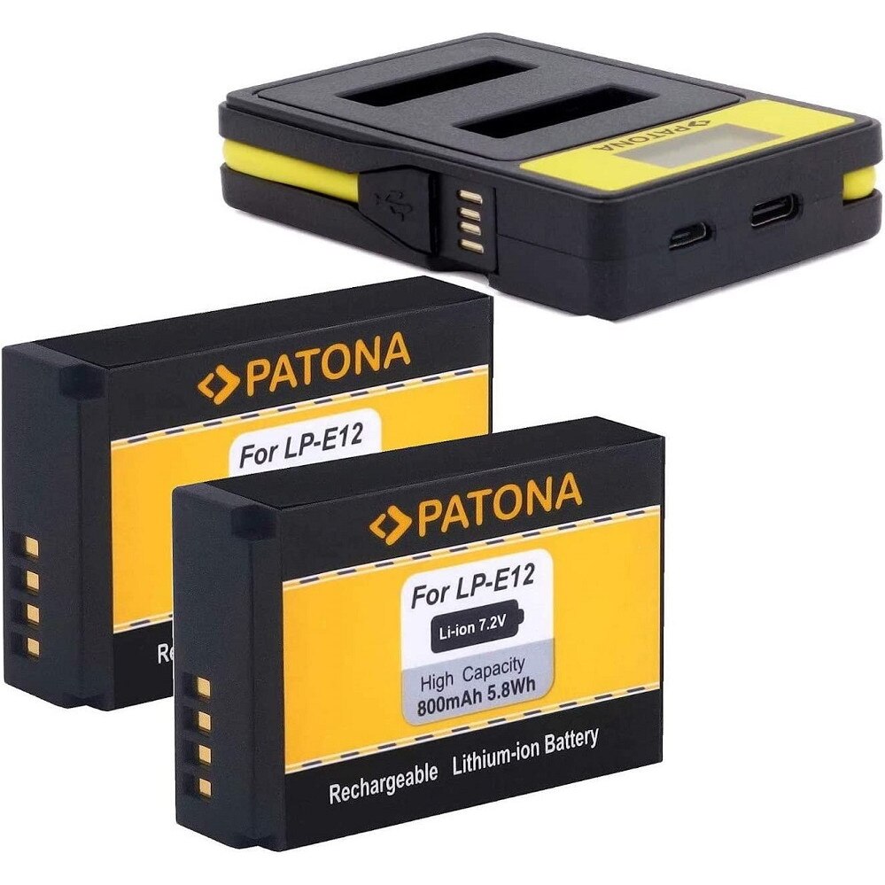 Pachet Incarcator Dual LCD USB/USB-C si 2x acumulator PATONA LP-E12, 800 mAh - eMAG.ro