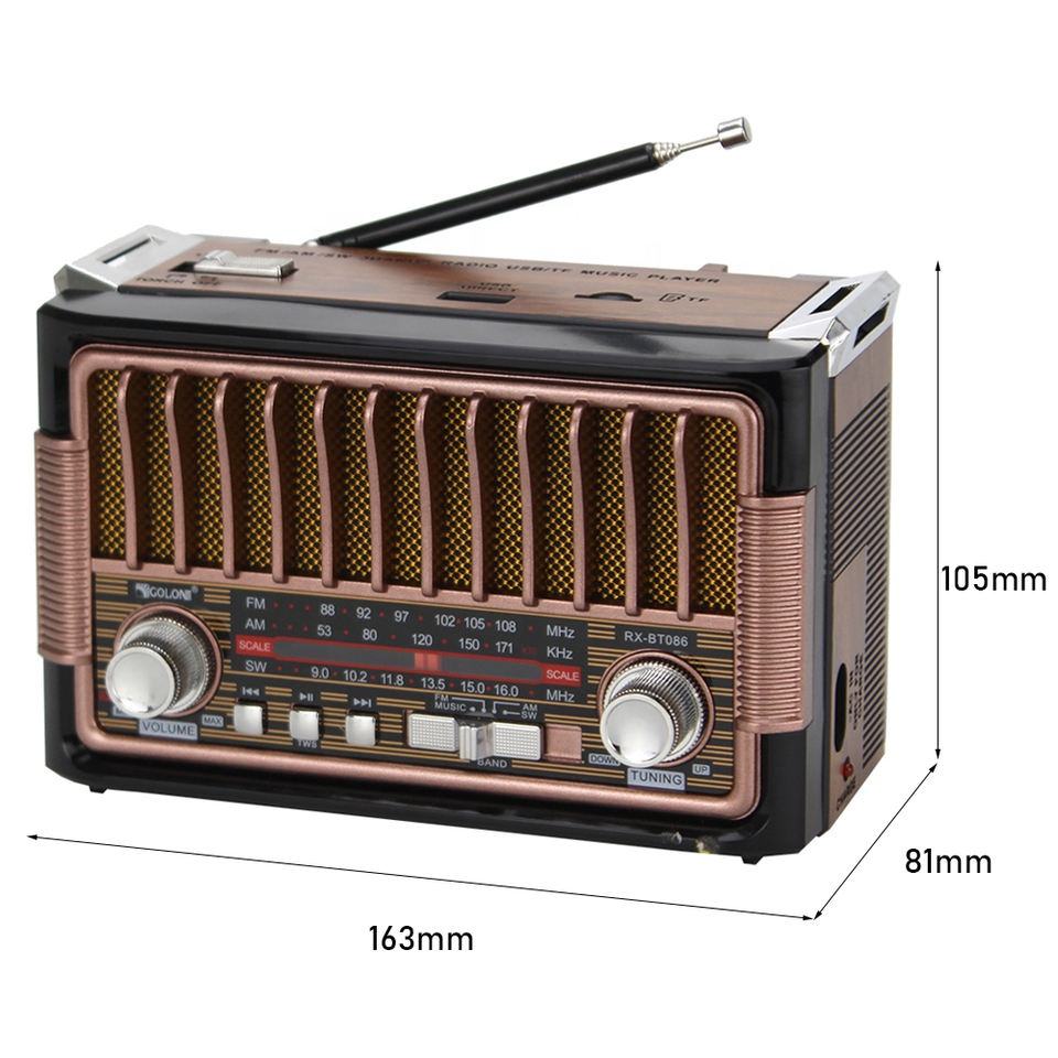 Radio Retro Portabil 2in1 TNS®, Lanterna, Bluetooth, USB, Aux, Card SD ...