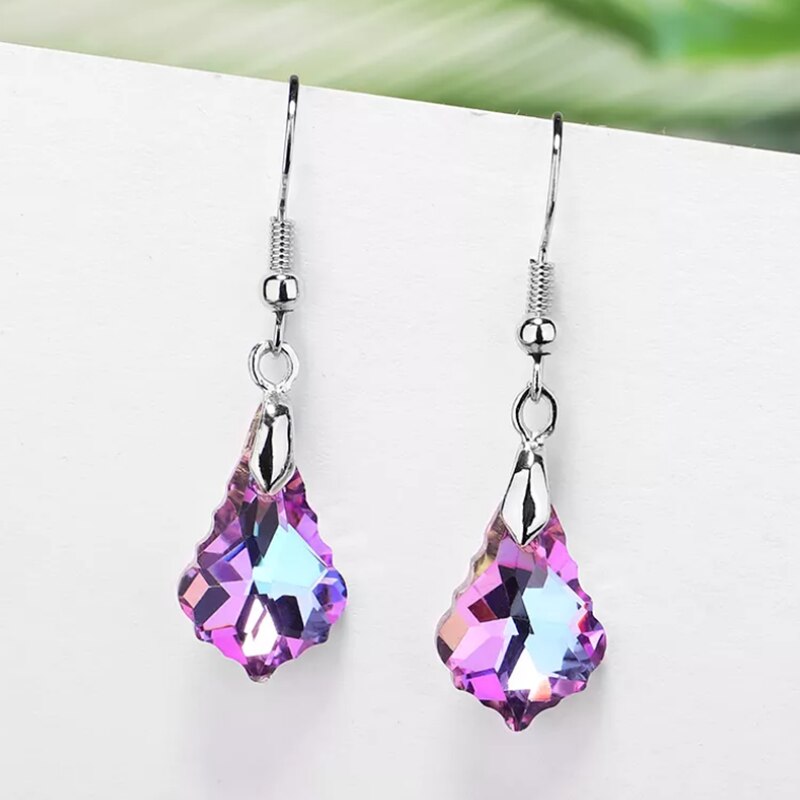 Cercei dama, model simfonie de cristal, frunza, roz, EFAYN - eMAG.ro