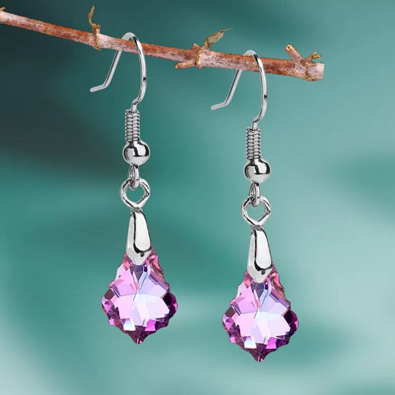 Cercei dama, model simfonie de cristal, frunza, roz, EFAYN - eMAG.ro
