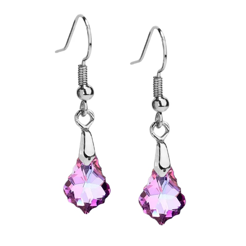 Cercei dama, model simfonie de cristal, frunza, roz, EFAYN - eMAG.ro