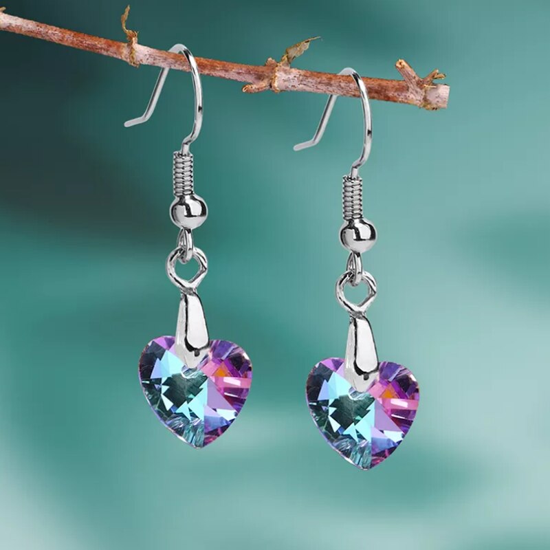 Cercei dama, model simfonie de cristal, inima, albastru mix, EFAYN ...